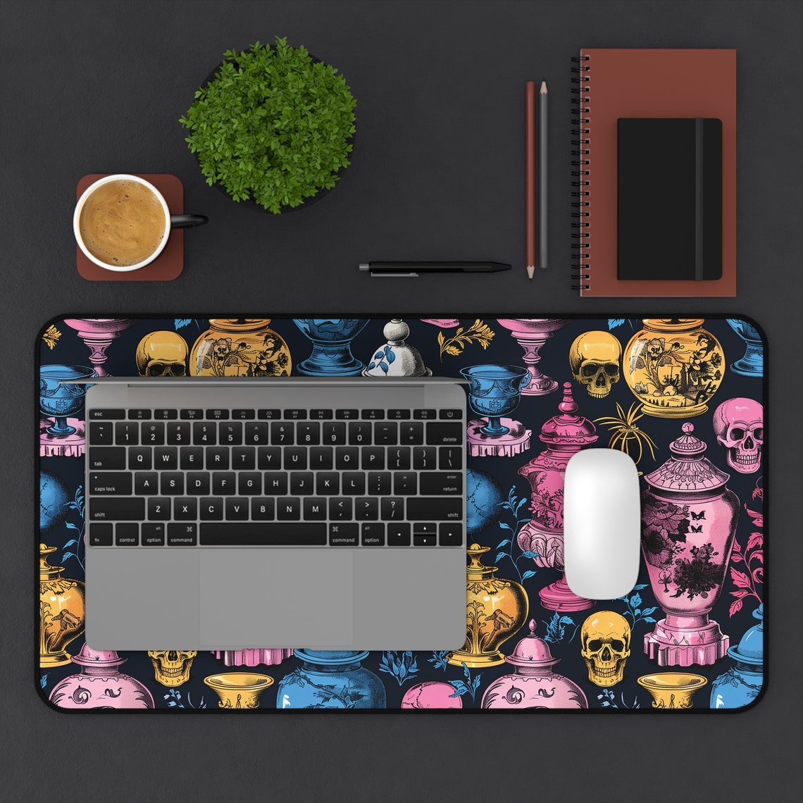 Goth Desk Mat, Skull Floral Desk Pad, Psychedelic Deskmat, Whimsigoth ...