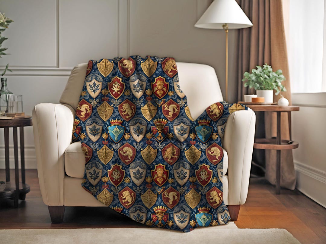 Medieval Blanket With Heraldic Design | Vintage Medieval Couch Throw ...