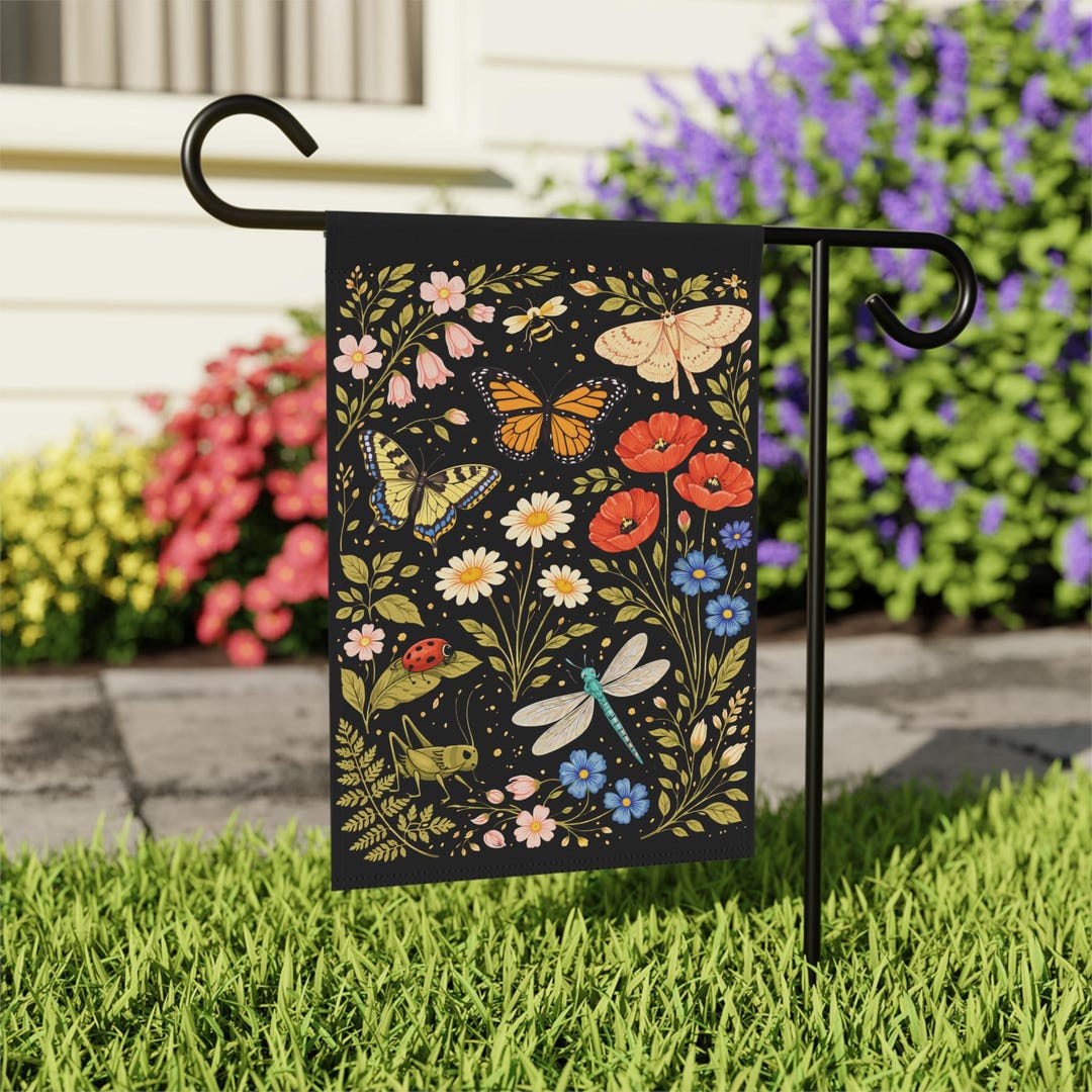 Wildflowers and Insects Spring Garden Flag | Nature Yard Flag | Hello ...