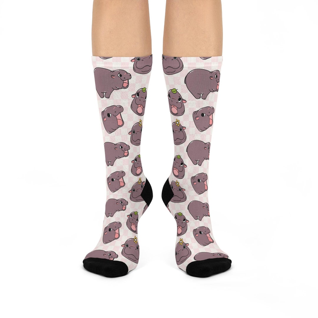 Moo Deng Socks | Pygmy Hippo ONE SIZE Ankle Womens Socks | Hippopotamus ...