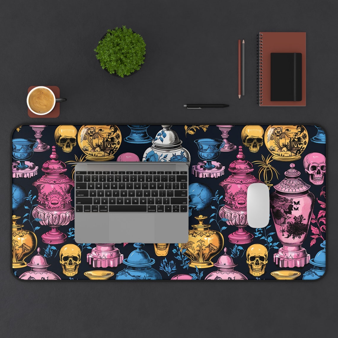 Goth Desk Mat, Skull Floral Desk Pad, Psychedelic Deskmat, Whimsigoth ...
