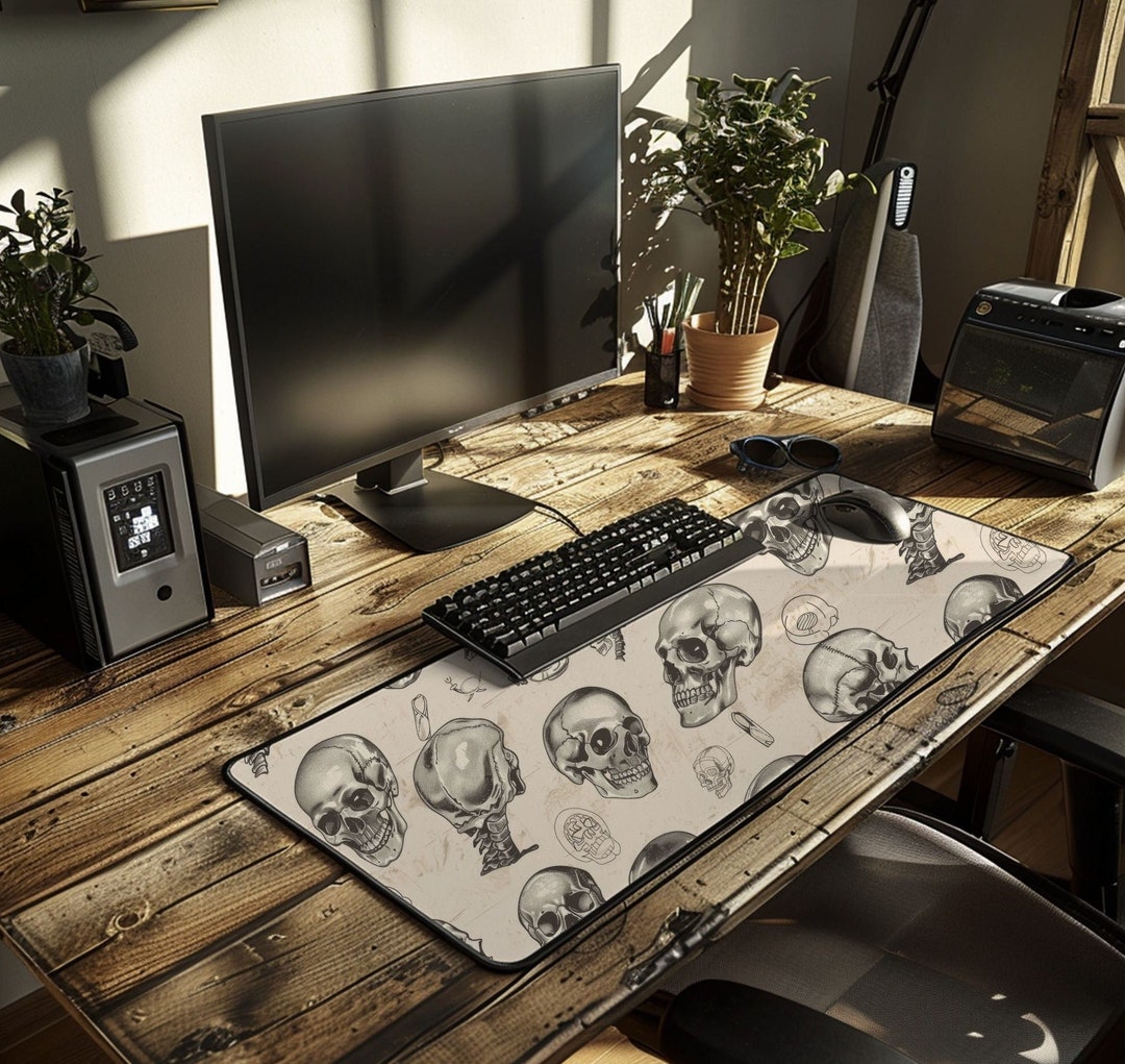 Vintage Skulls Desk Mat, Dark Academia Large Mousepad, Anatomy Mouse ...