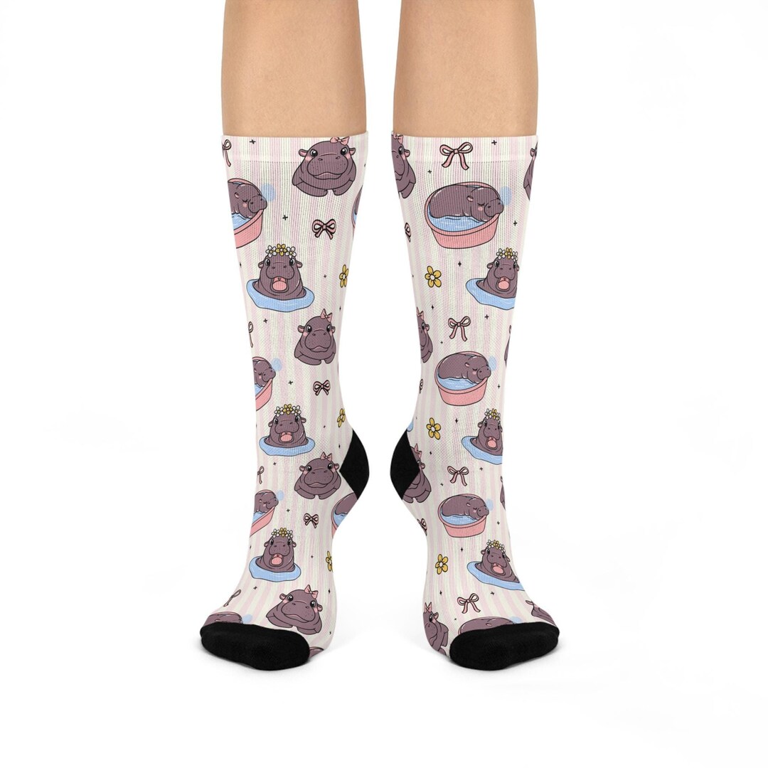 Moo Deng Socks | Moodeng Cushioned Crew Socks | Pygmy Hippo ONE SIZE ...