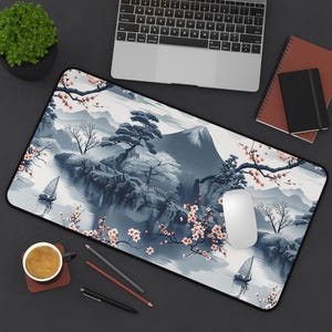 Hokusai Japanese Desk Mat, Aesthetic Cubicle Decor, Cherry Blossom ...