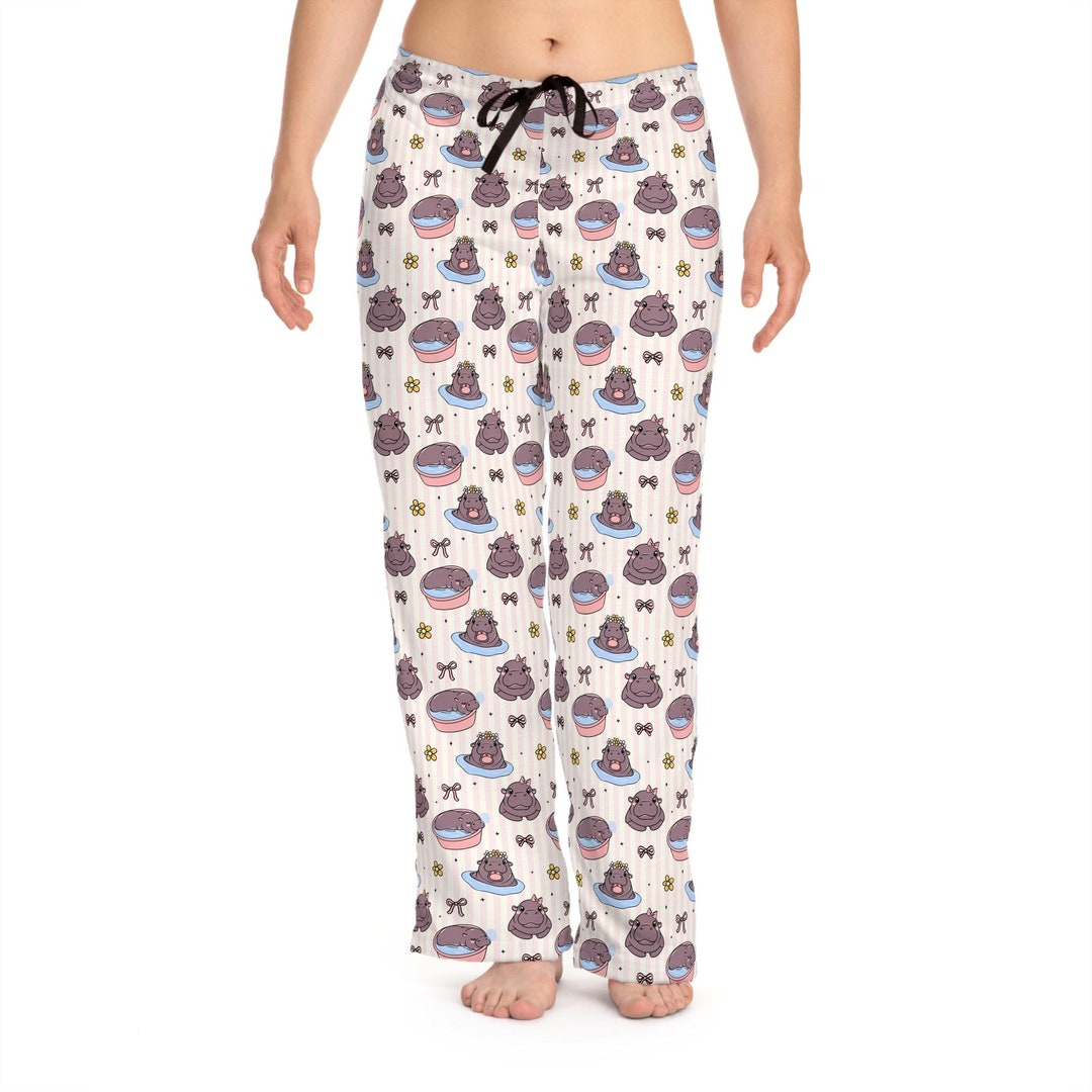 Moo Deng Women's Pajama Pants | Moodeng Pjs for Her | Baby Pygmy Hippo ...