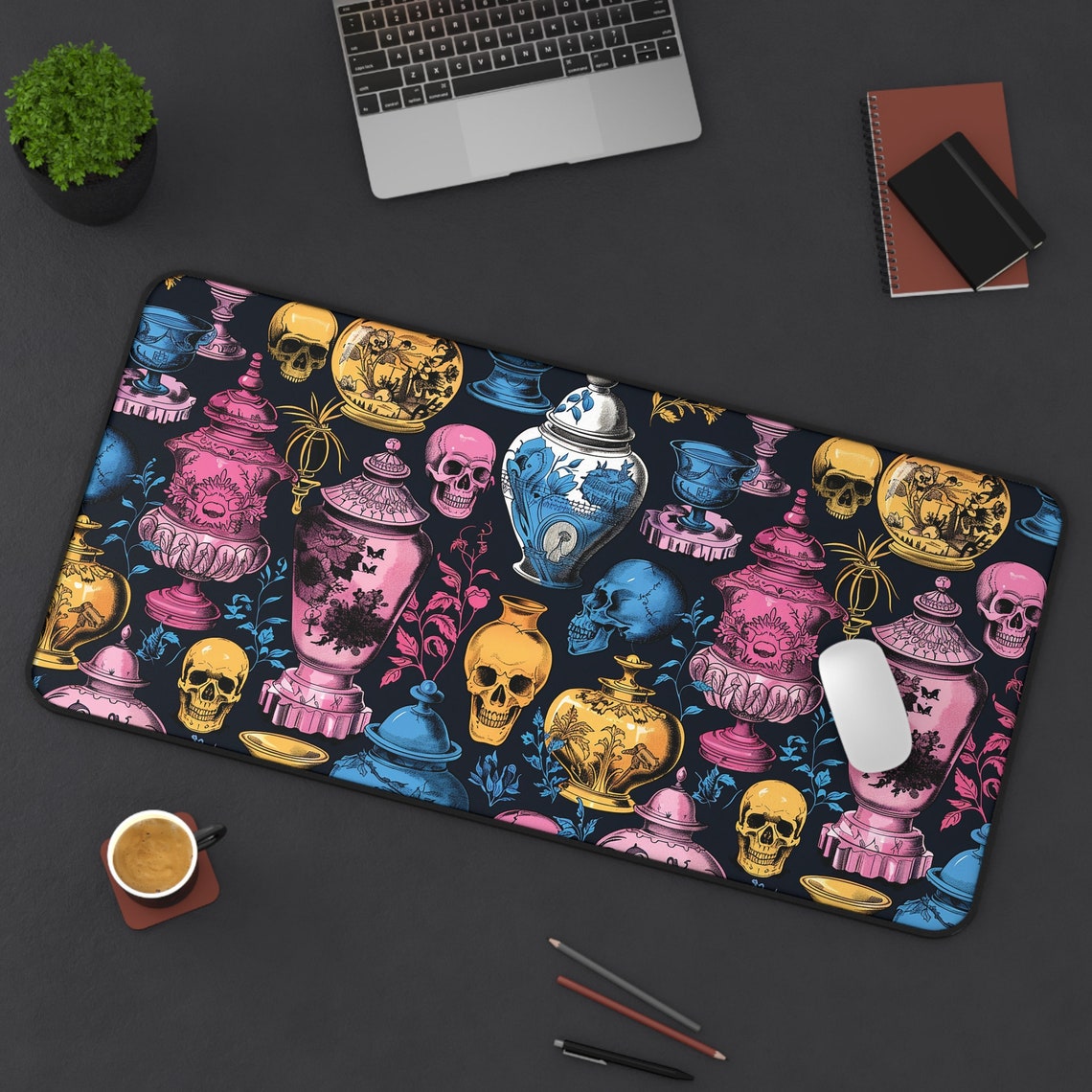 Goth Desk Mat, Skull Floral Desk Pad, Psychedelic Deskmat, Whimsigoth ...