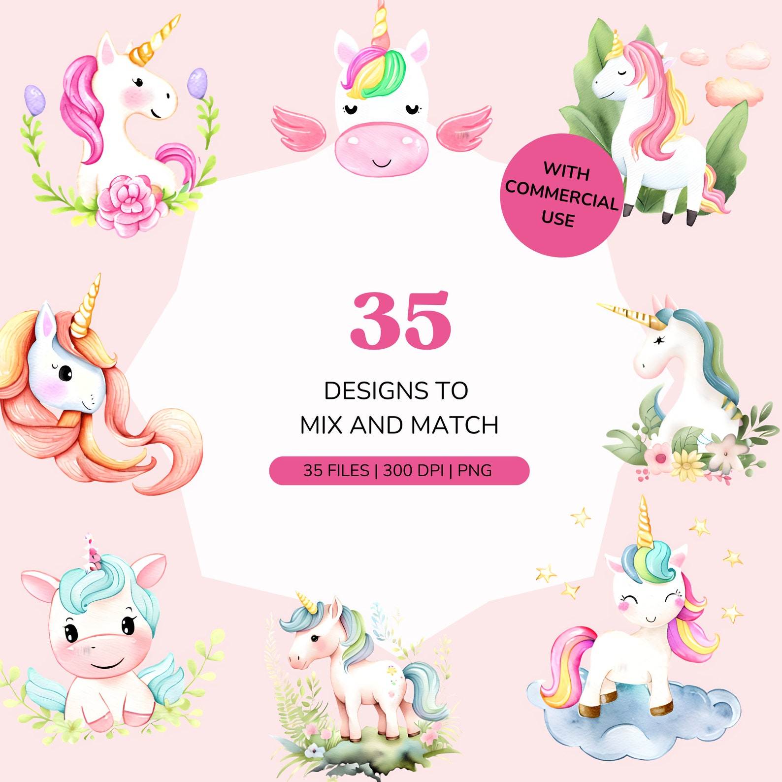Unicorn Clipart Bundle | Cute Unicorn PNG | Unicorn Birthday Party Clip ...
