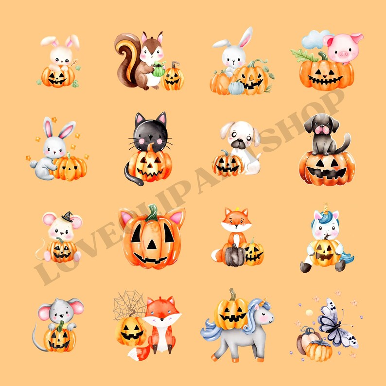 Halloween Clipart PNG | Clipart Halloween Bundle Set | Cute Animals Png ...
