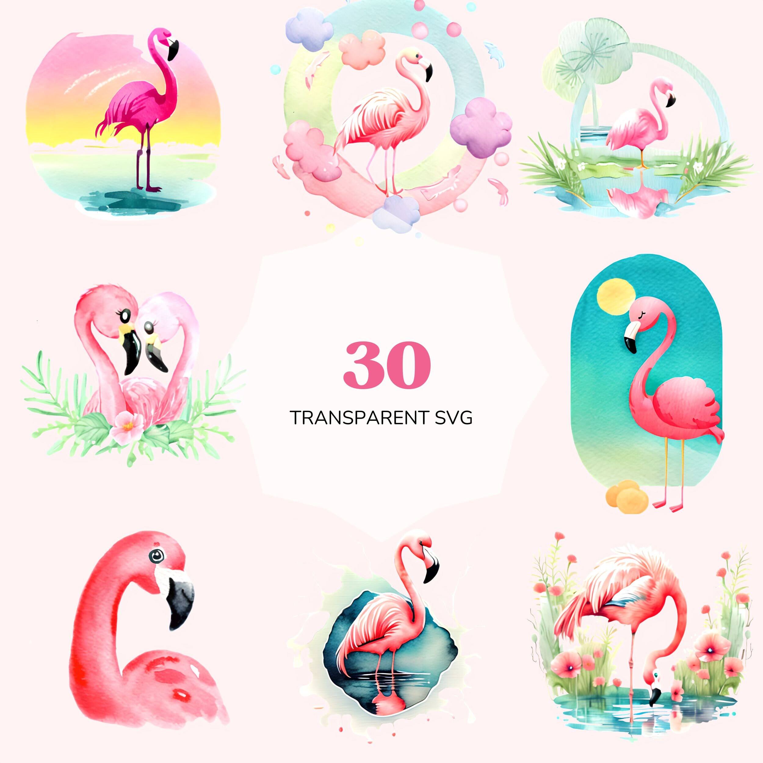 Flamingo SVG | Flamingos Watercolor Clipart Bundle | Summer Tropical ...