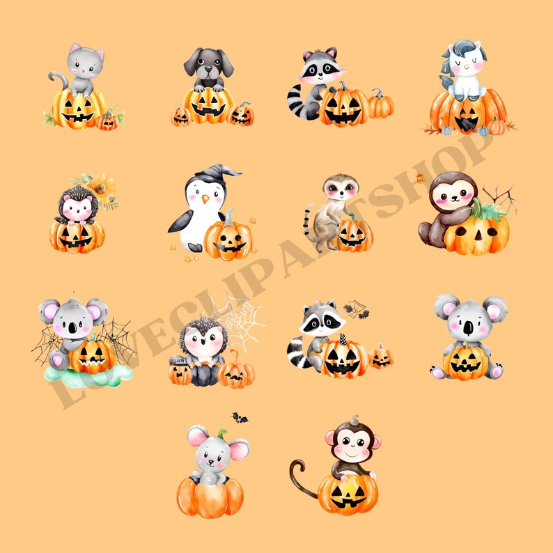 Halloween Clipart PNG | Clipart Halloween Bundle Set | Cute Animals Png ...
