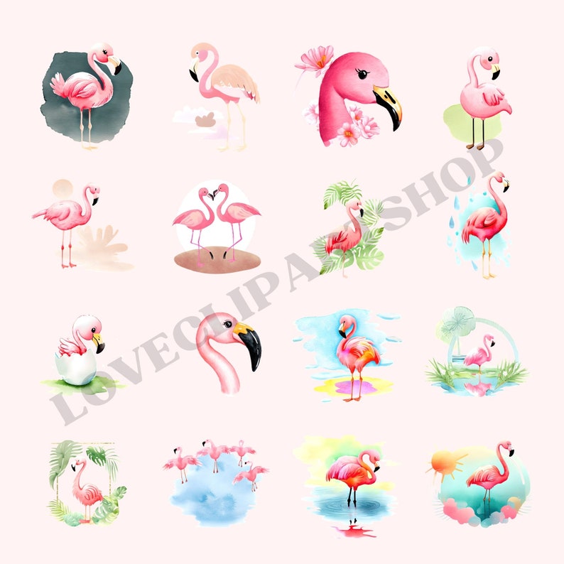 Flamingo SVG | Flamingos Watercolor Clipart Bundle | Summer Tropical ...