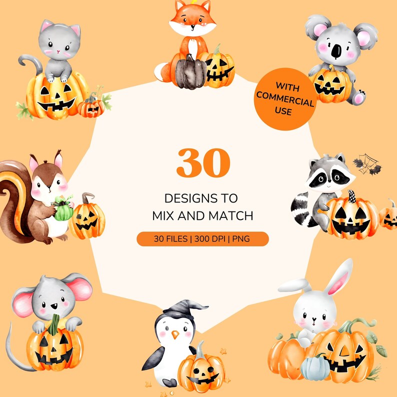 Halloween Clipart PNG | Clipart Halloween Bundle Set | Cute Animals Png ...