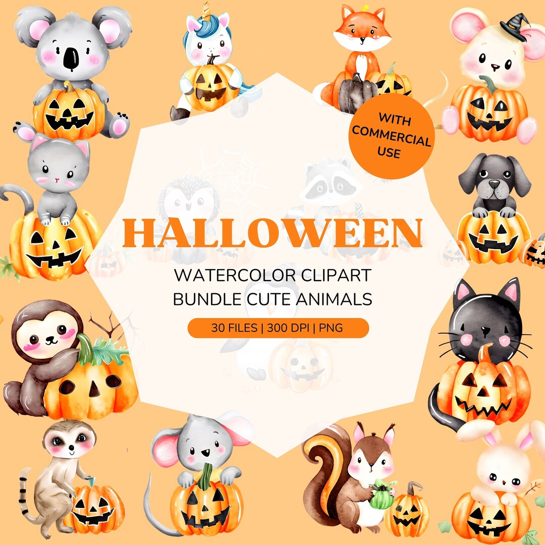 Halloween Clipart PNG | Clipart Halloween Bundle Set | Cute Animals Png ...
