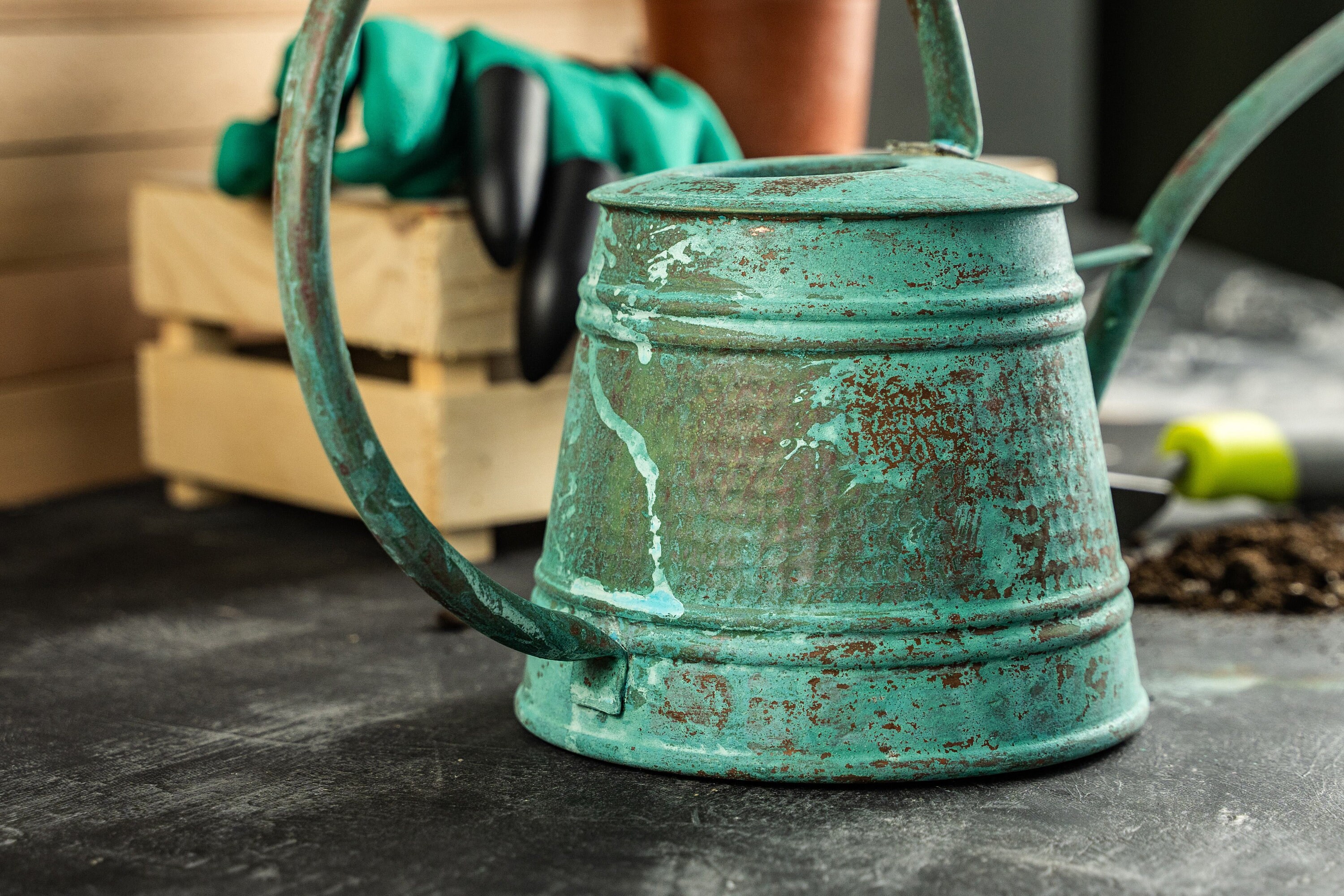 Solid Copper Watering Can Green Patina Long Spout Handmade Copper ...