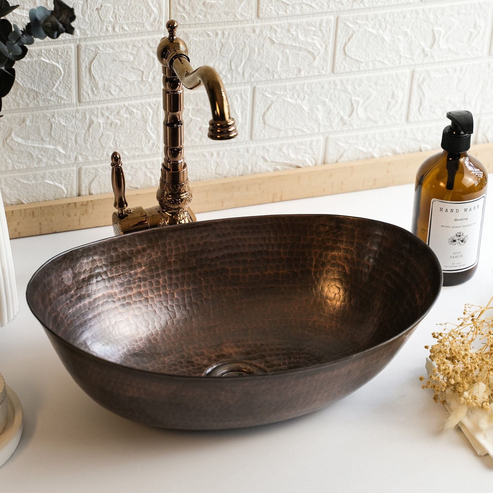 Handmade Copper Bathroom Vessel Sink Hammered Copper Kitchen and ...
