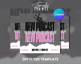 Podcast Flyer, Editable on Canva, Live, Talk Show, Radio Show ...