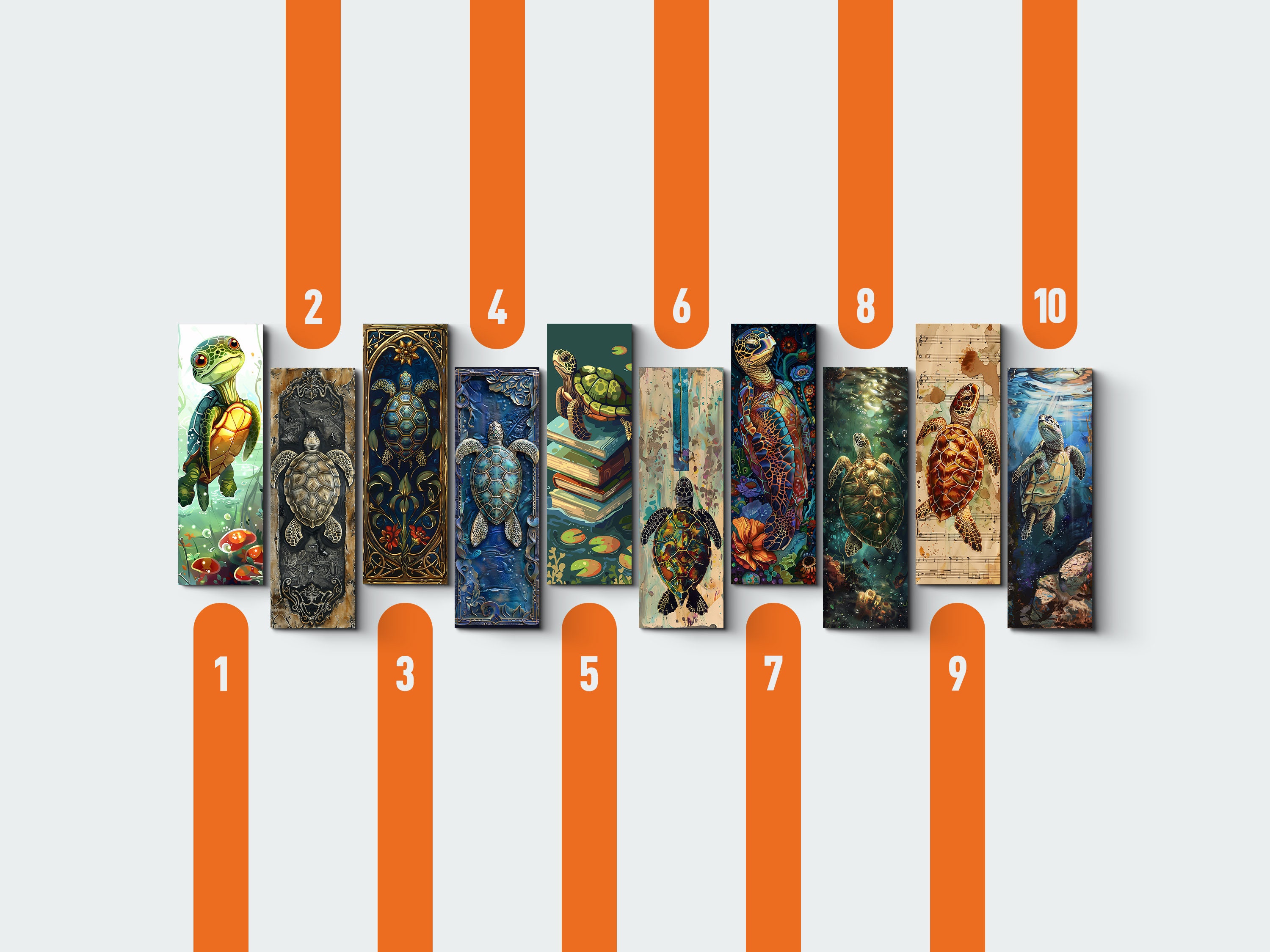 Turtle Themed Digital Bookmarks Printable Bookmark Set 10 Unique ...