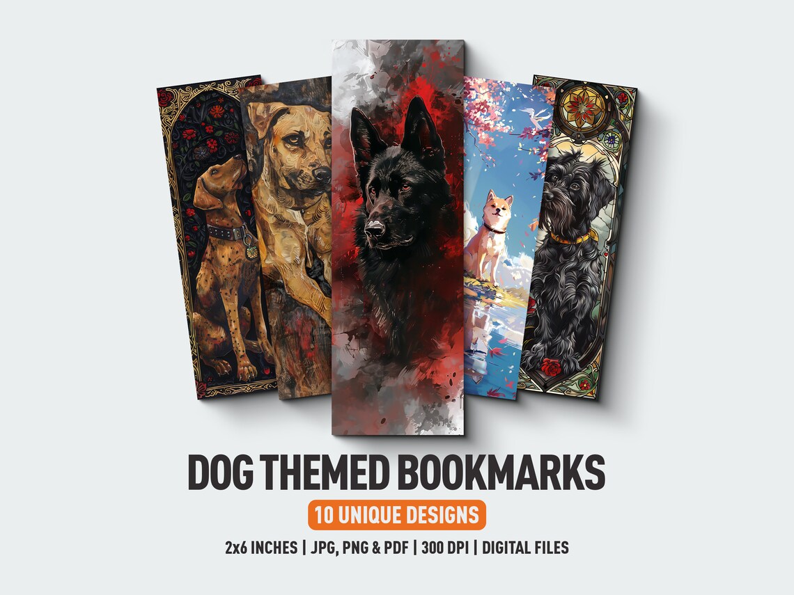 Dog Themed Digital Bookmarks Printable Bookmark Set 10 Unique Designs ...