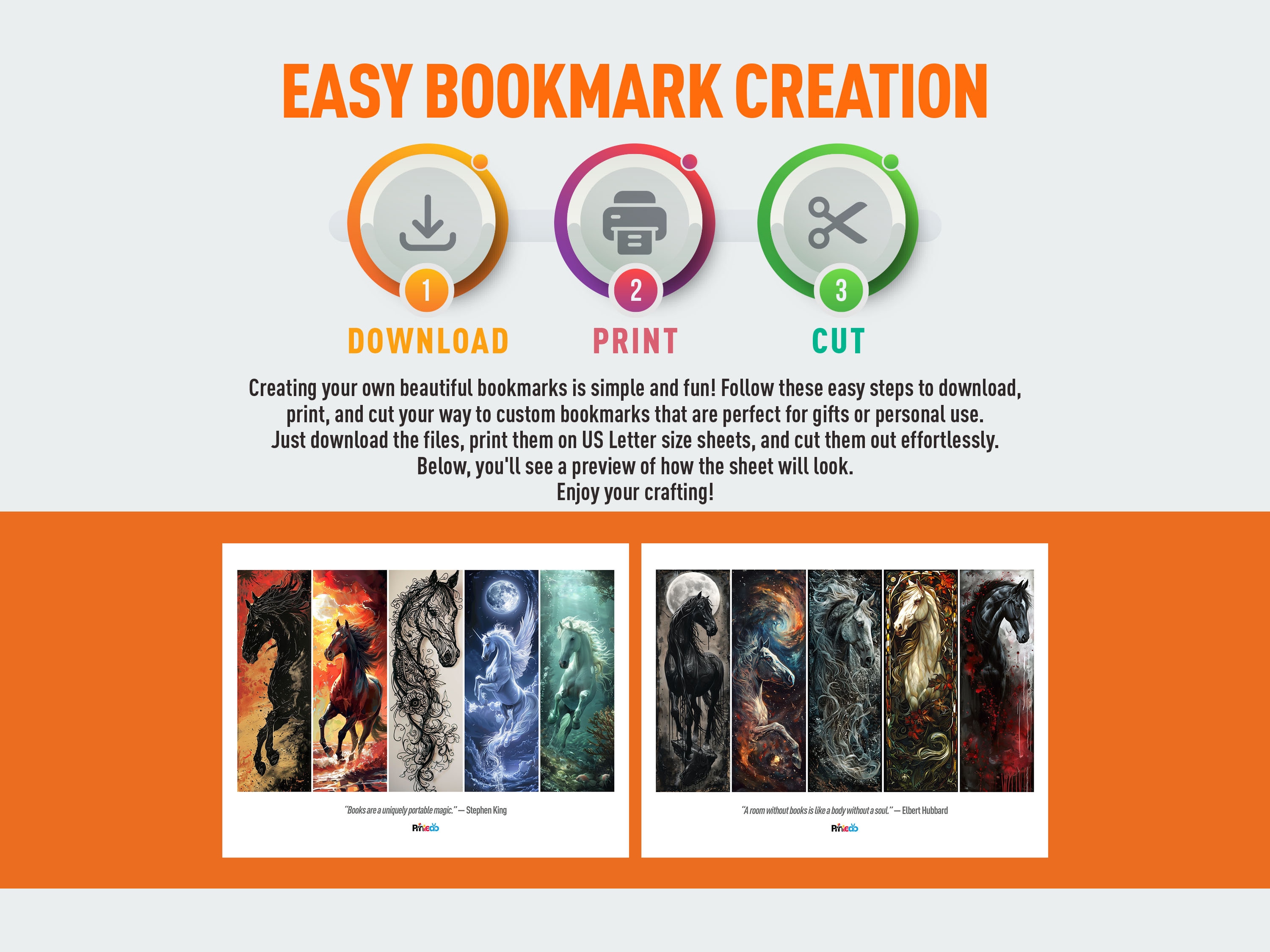Horse Themed Digital Bookmarks Printable Bookmark Set 10 Unique Designs ...