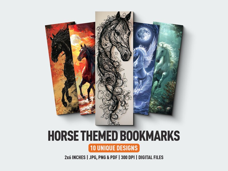 Horse Themed Digital Bookmarks Printable Bookmark Set 10 Unique Designs ...