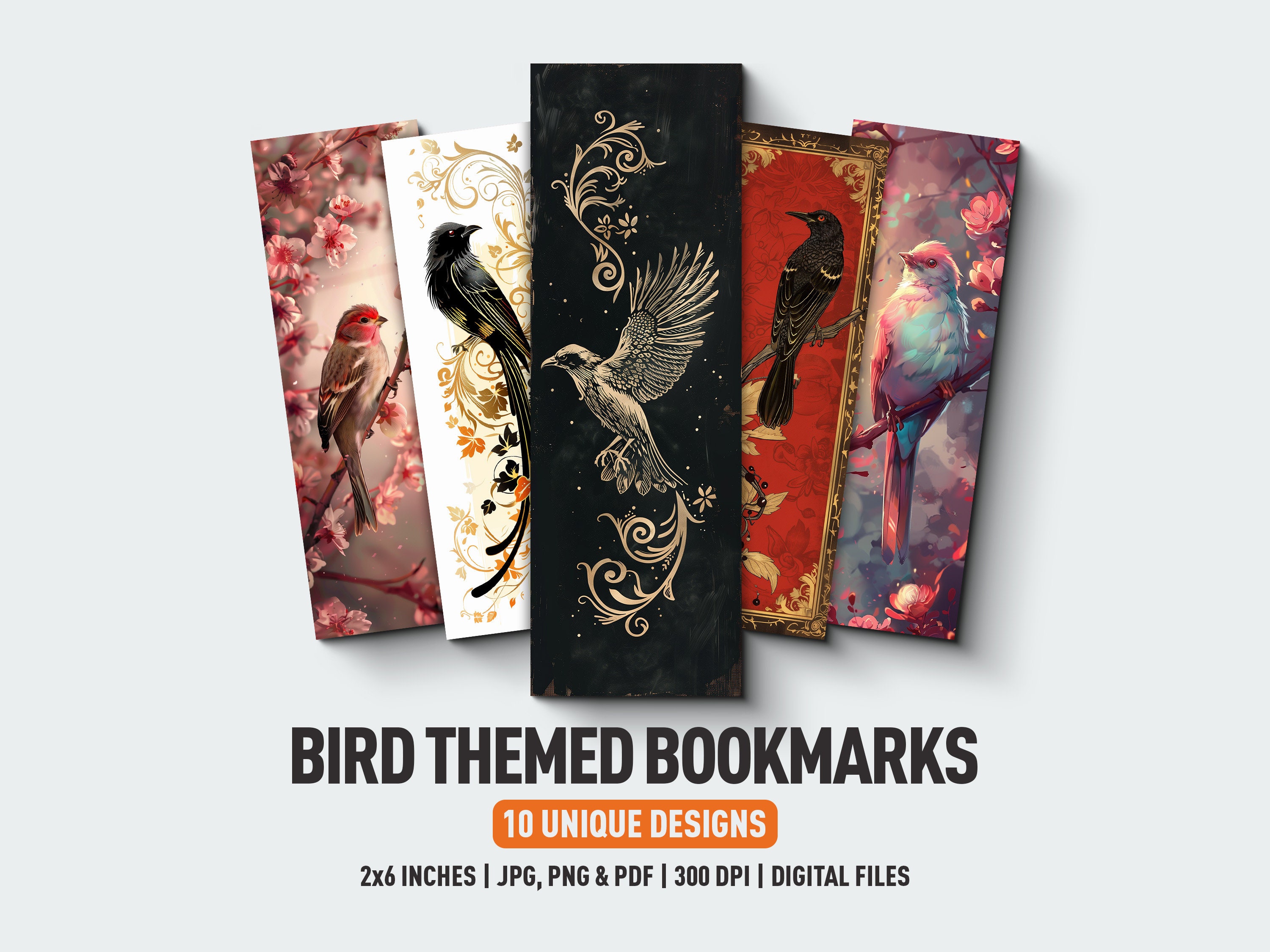 Bird Themed Digital Bookmarks Printable Bookmark Set 10 Unique Designs ...