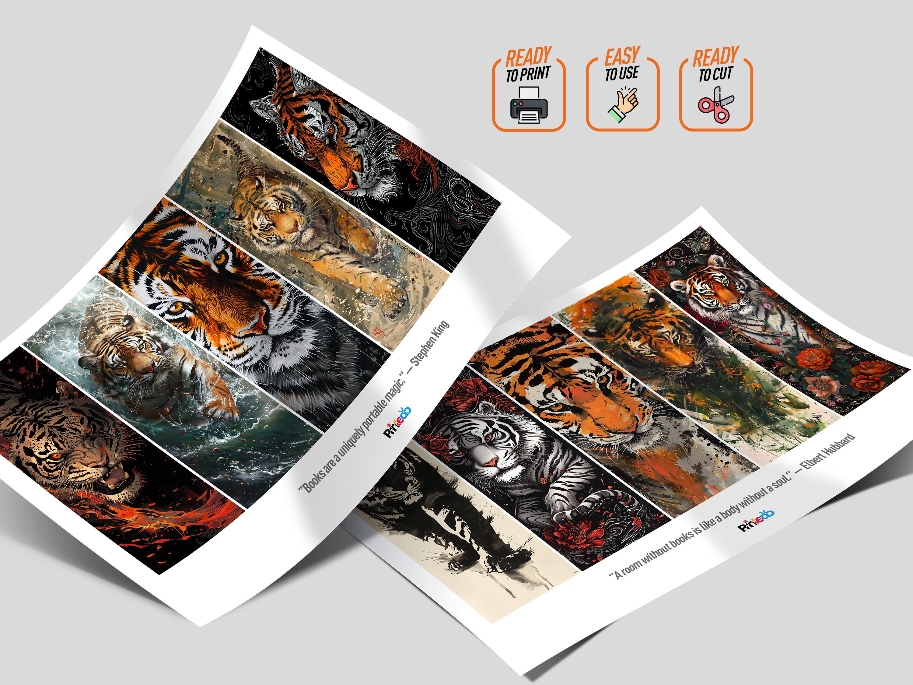 Tiger Themed Digital Bookmarks Printable Bookmark Set 10 Unique Designs ...