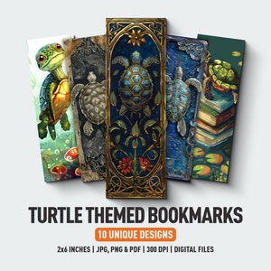 Turtle Themed Digital Bookmarks Printable Bookmark Set 10 Unique ...