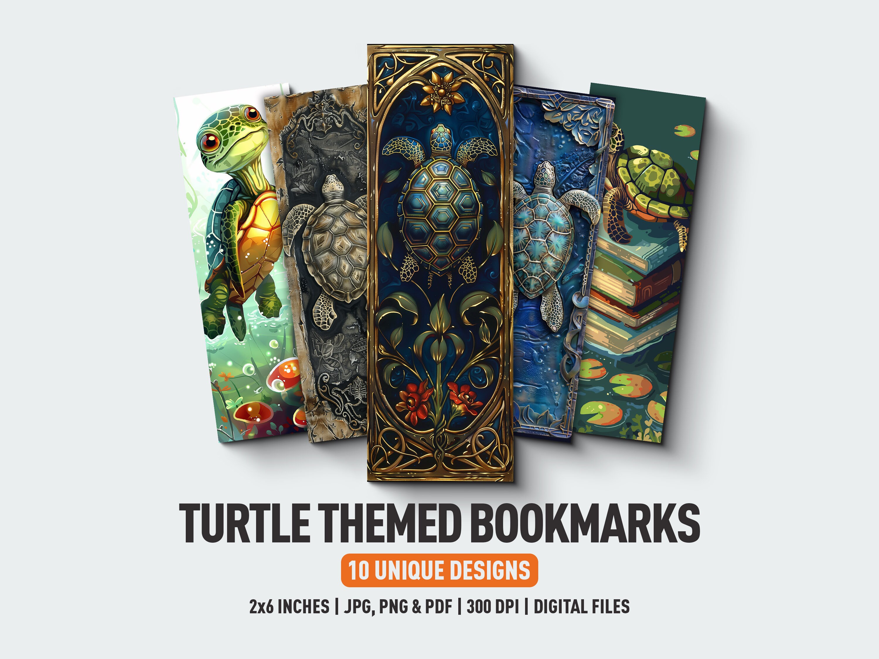 Turtle Themed Digital Bookmarks Printable Bookmark Set 10 Unique ...