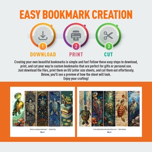 Turtle Themed Digital Bookmarks Printable Bookmark Set 10 Unique ...