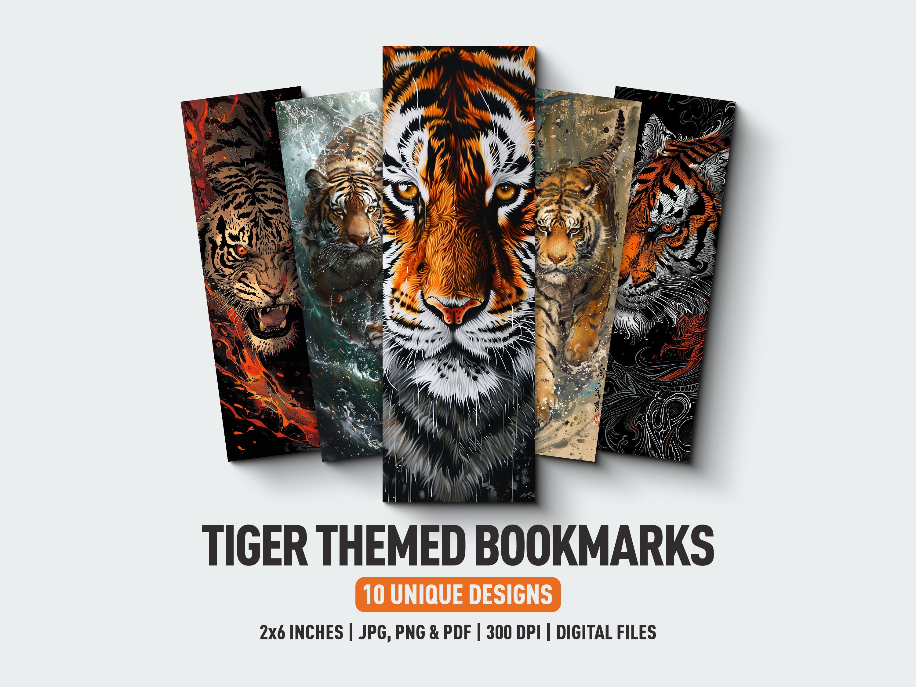 Tiger Themed Digital Bookmarks Printable Bookmark Set 10 Unique Designs ...