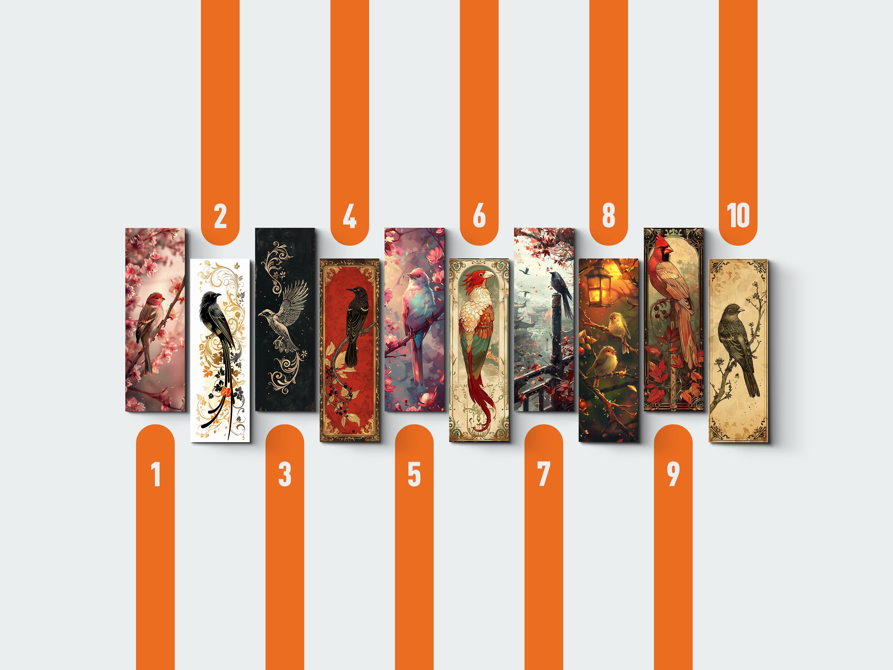 Bird Themed Digital Bookmarks Printable Bookmark Set 10 Unique Designs ...
