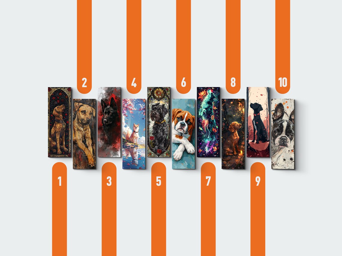 Dog Themed Digital Bookmarks Printable Bookmark Set 10 Unique Designs ...