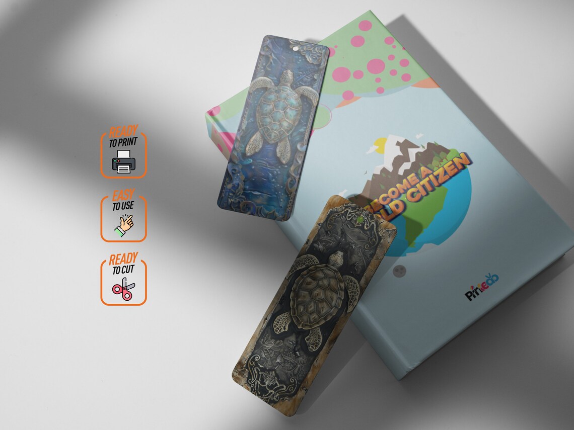 Turtle Themed Digital Bookmarks Printable Bookmark Set 10 Unique ...