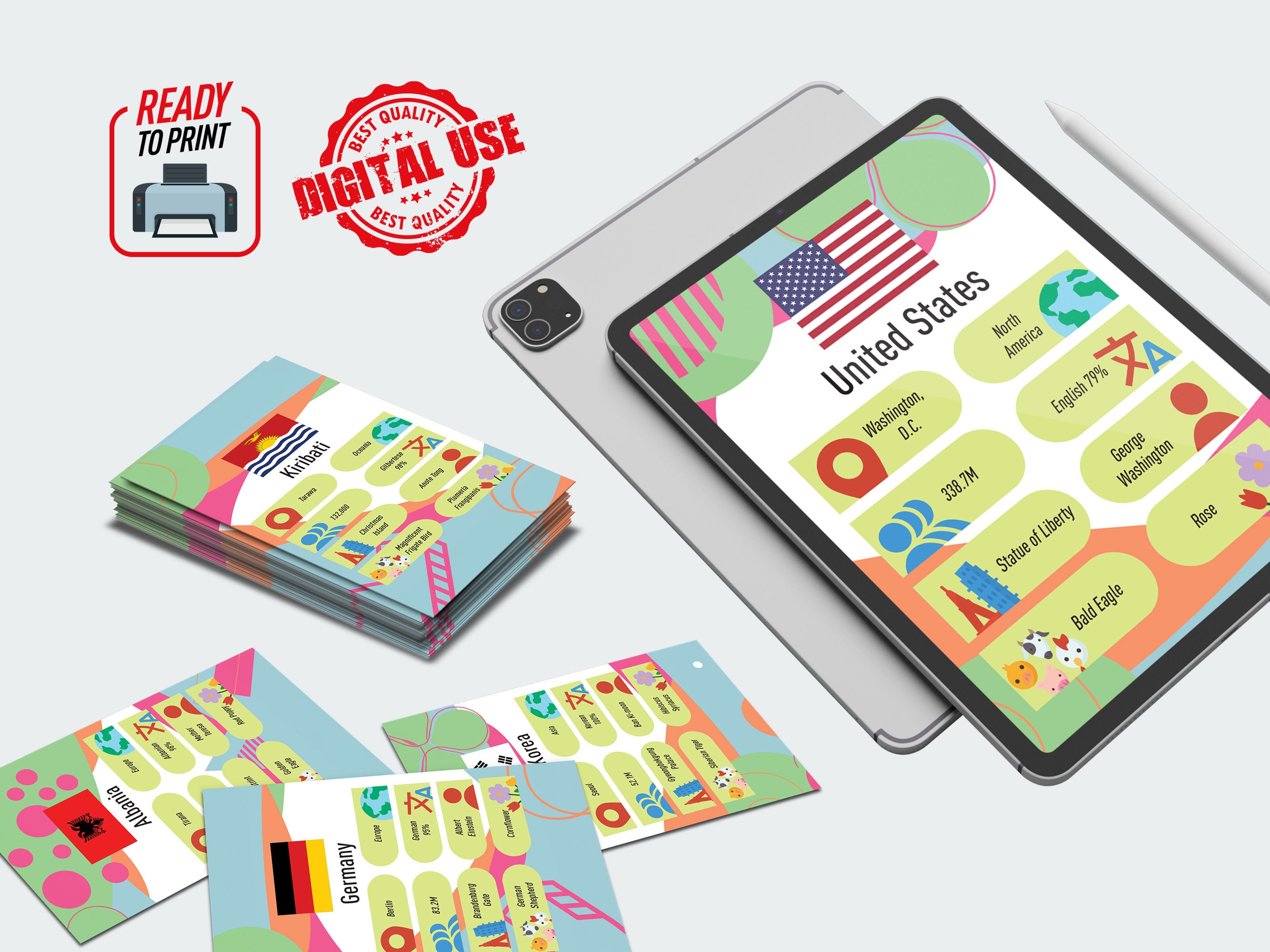 Country Flashcards. 195 Countries' Flags, Capitals, Landmarks, and More ...