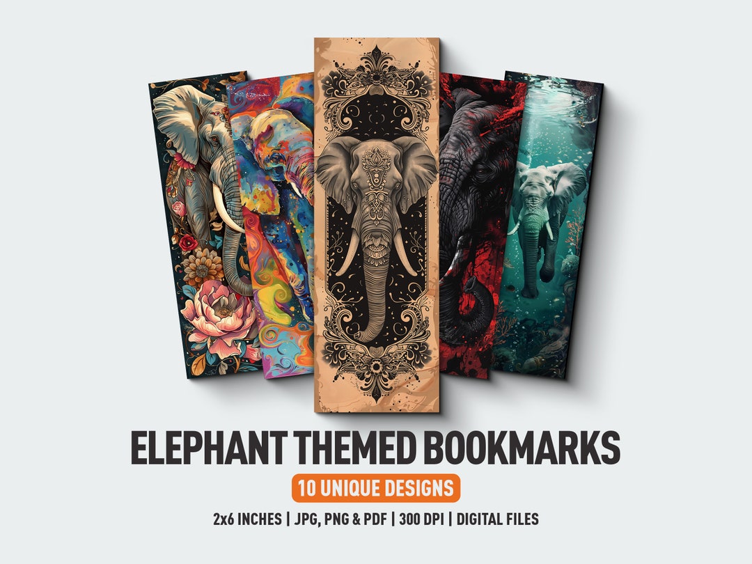 Elephant Themed Digital Bookmarks Printable Bookmark Set 10 Unique ...