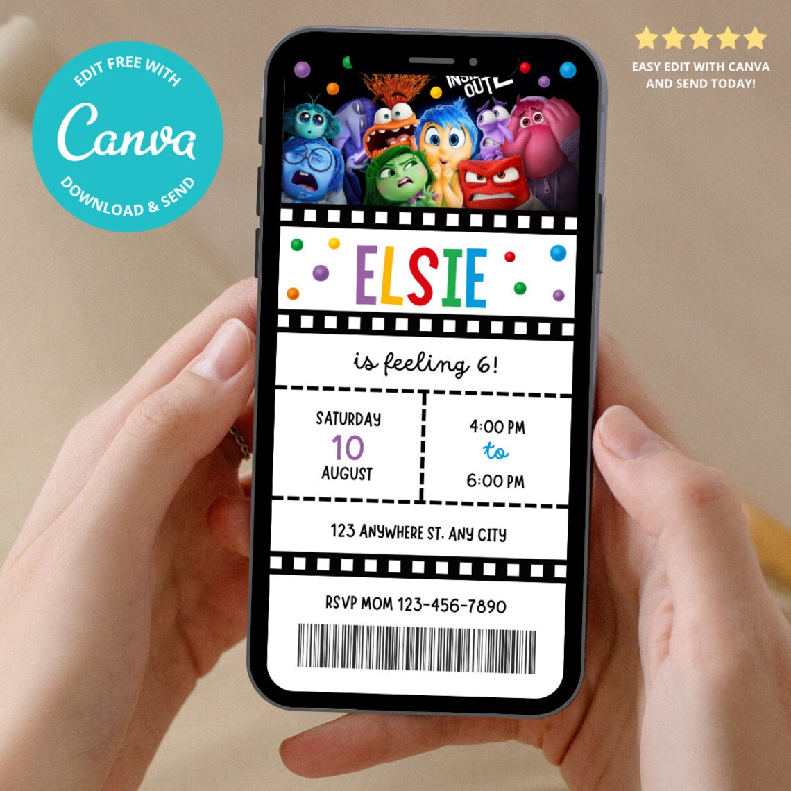 Inside Out Invitation Editable Template, Birthday Party Invitation ...