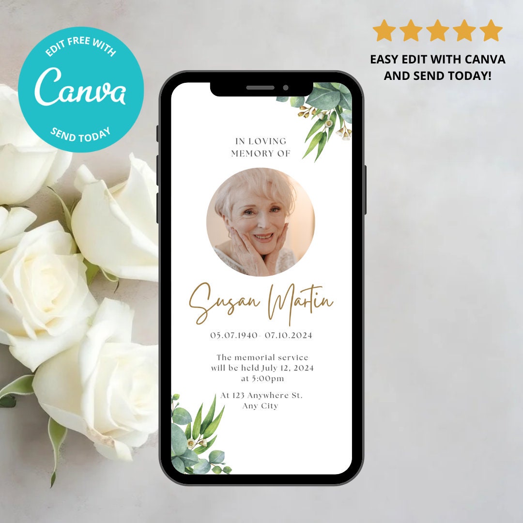 Electronic Funeral Announcement, Digital Funeral Invitation, Memorial ...