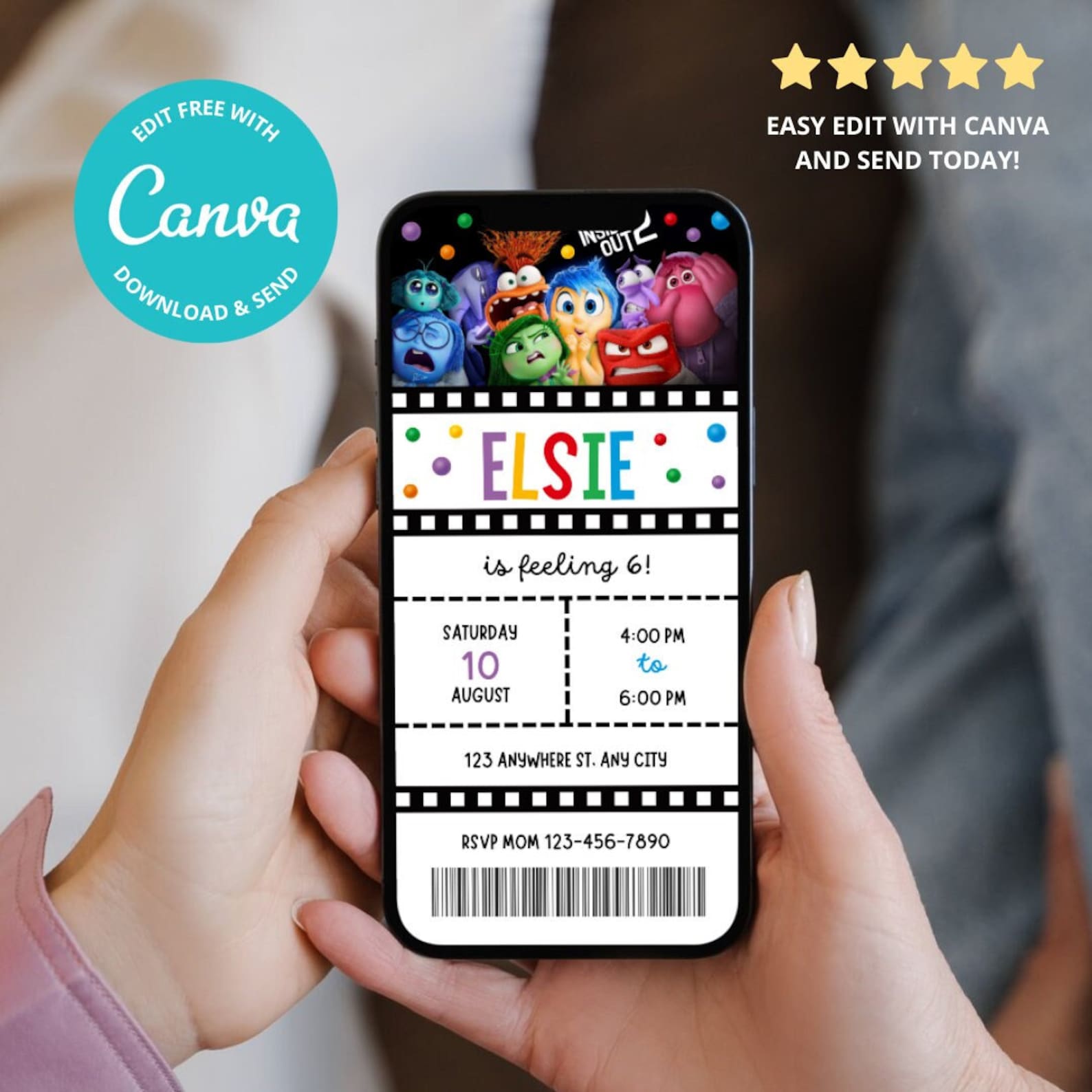 Inside Out Invitation Editable Template, Birthday Party Invitation ...