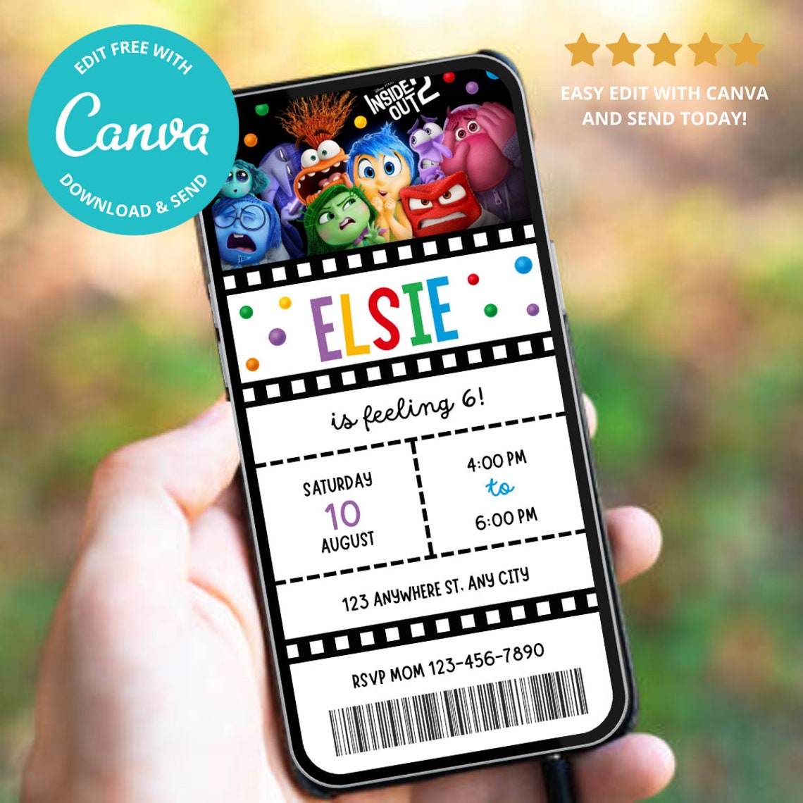 Inside Out Invitation Editable Template, Birthday Party Invitation ...