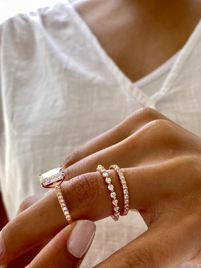 Radiant Cut Moissanite Wedding Ring Set, 14K Rose Gold Engagement Ring ...