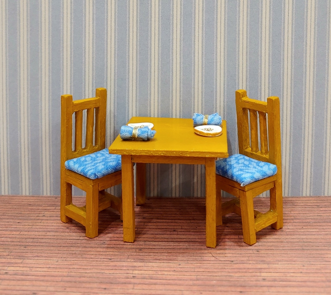 1:24 Half Scale Miniature Dollhouse Maple Table and Chairs With Plates ...