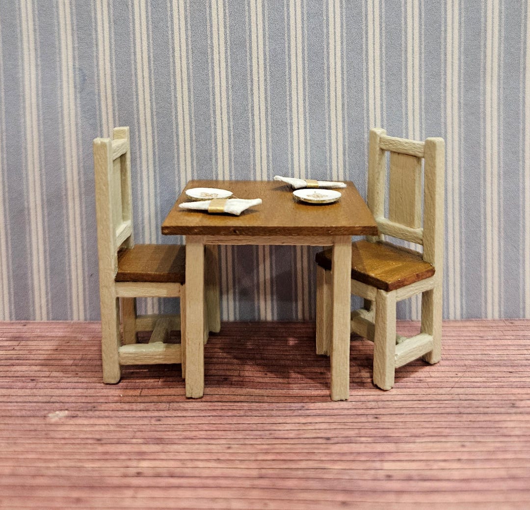 1:24 Half Scale Miniature Dollhouse Brown & Tan Table and Chairs With ...