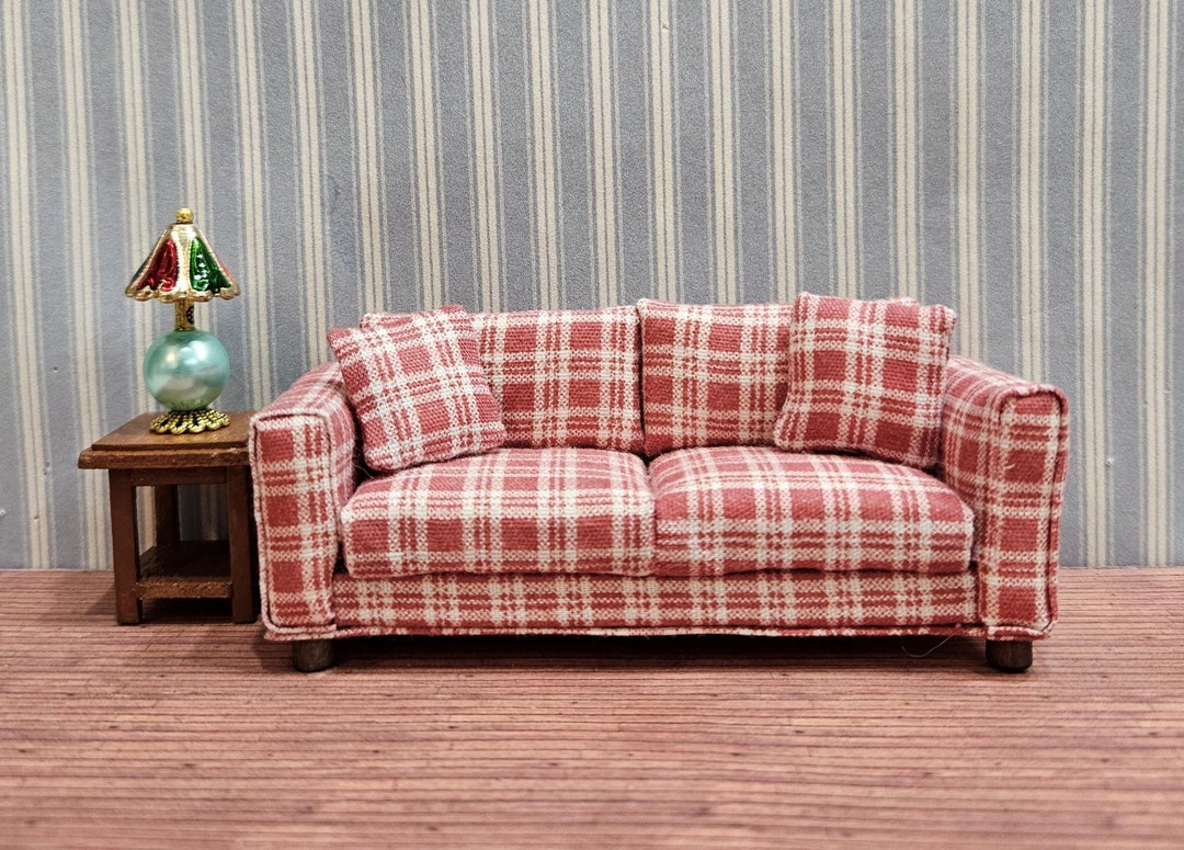 1:24 Half Scale Miniature Dollhouse Modern Red and White Plaid Sofa - Etsy
