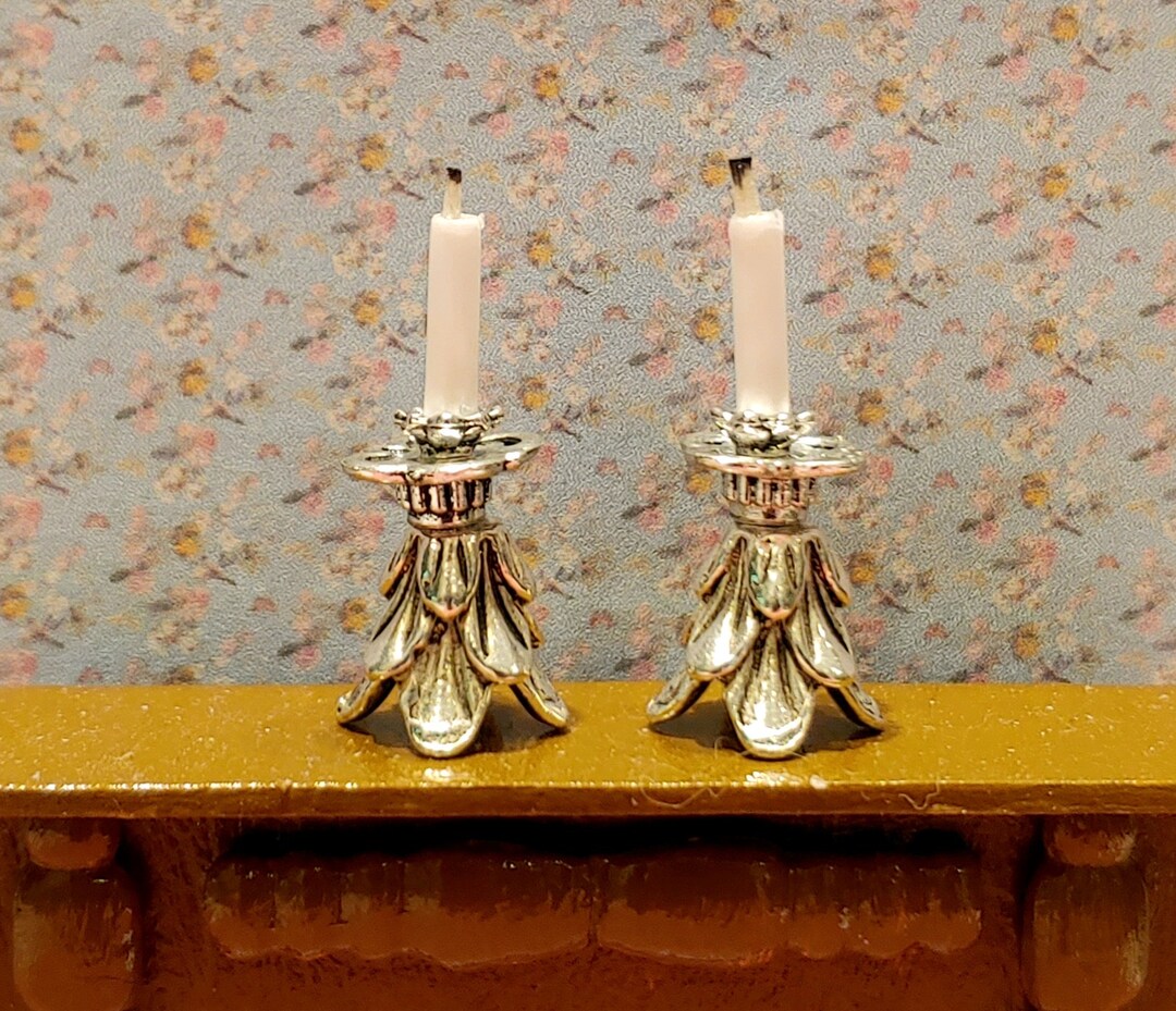 1:24 Half Scale Dollhouse Miniature Tall Silver Candlesticks - Etsy