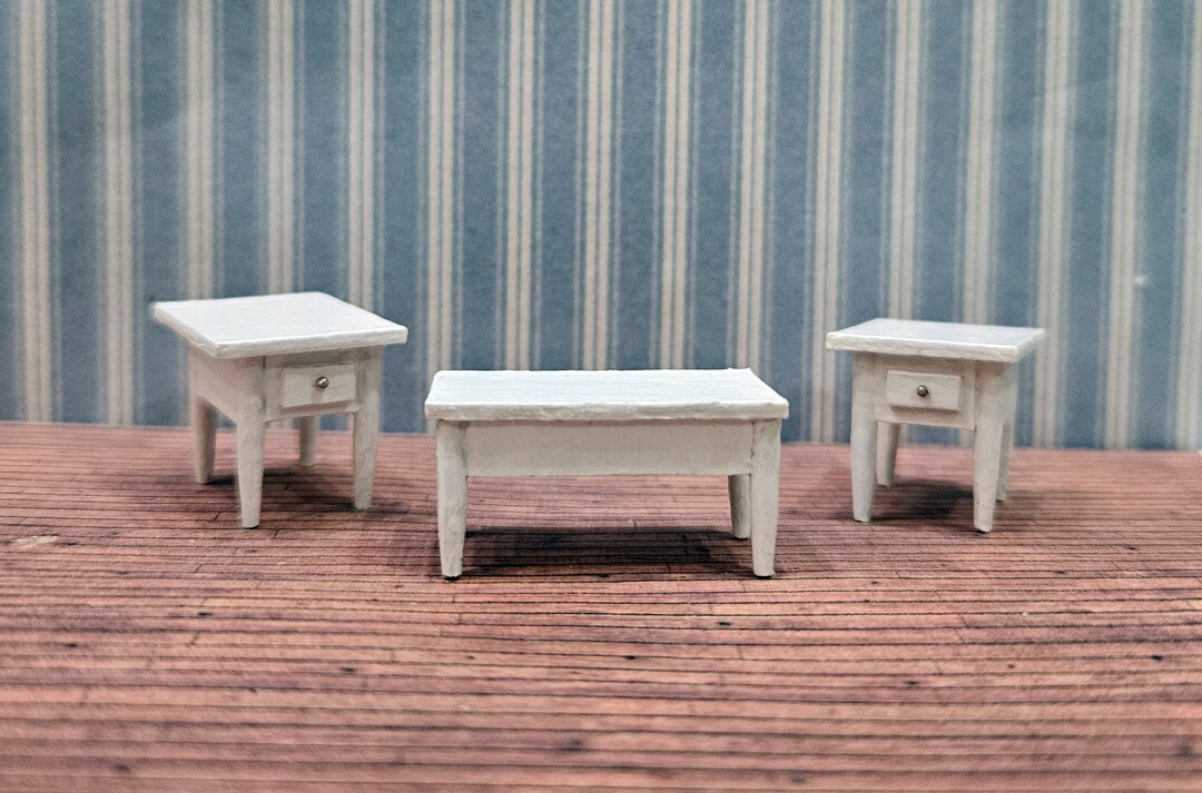 1:48 Quarter Scale Miniature Dollhouse Modern White Coffee & End Tables ...