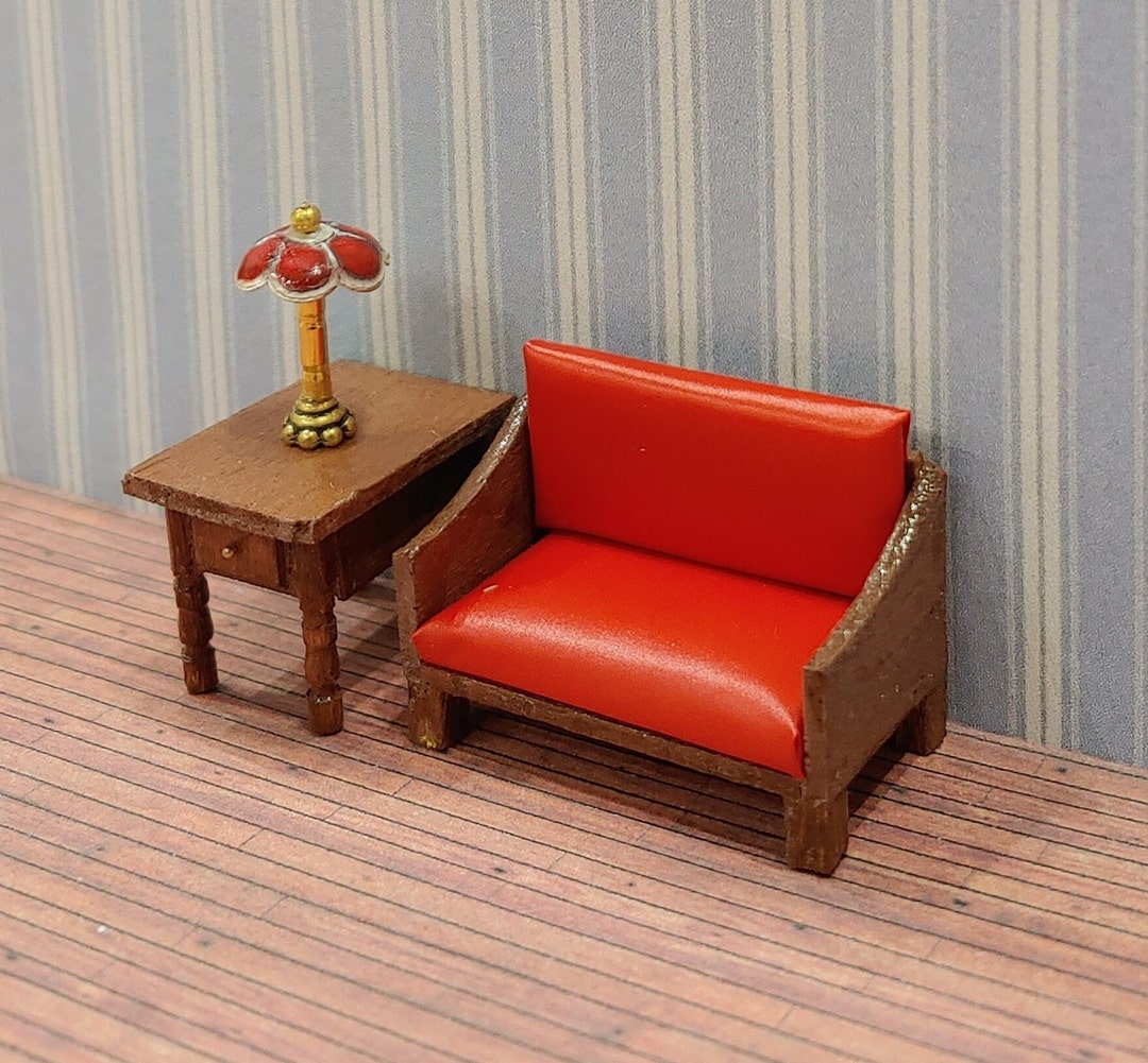 1:48 Quarter Scale Miniature Dollhouse Red Faux Leather Loveseat - Etsy