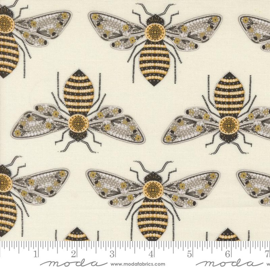 Moda Fabrics, Bee Garden by Gingiber, Large Bees on Cream With Metallic ...