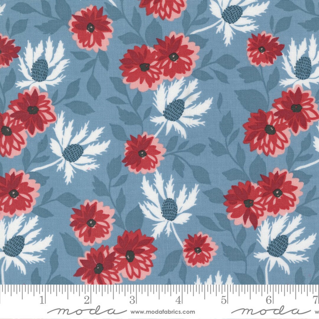 Moda, Old Glory by Lella Boutique, Large Flowers on Blue, 5200-13, 100% ...