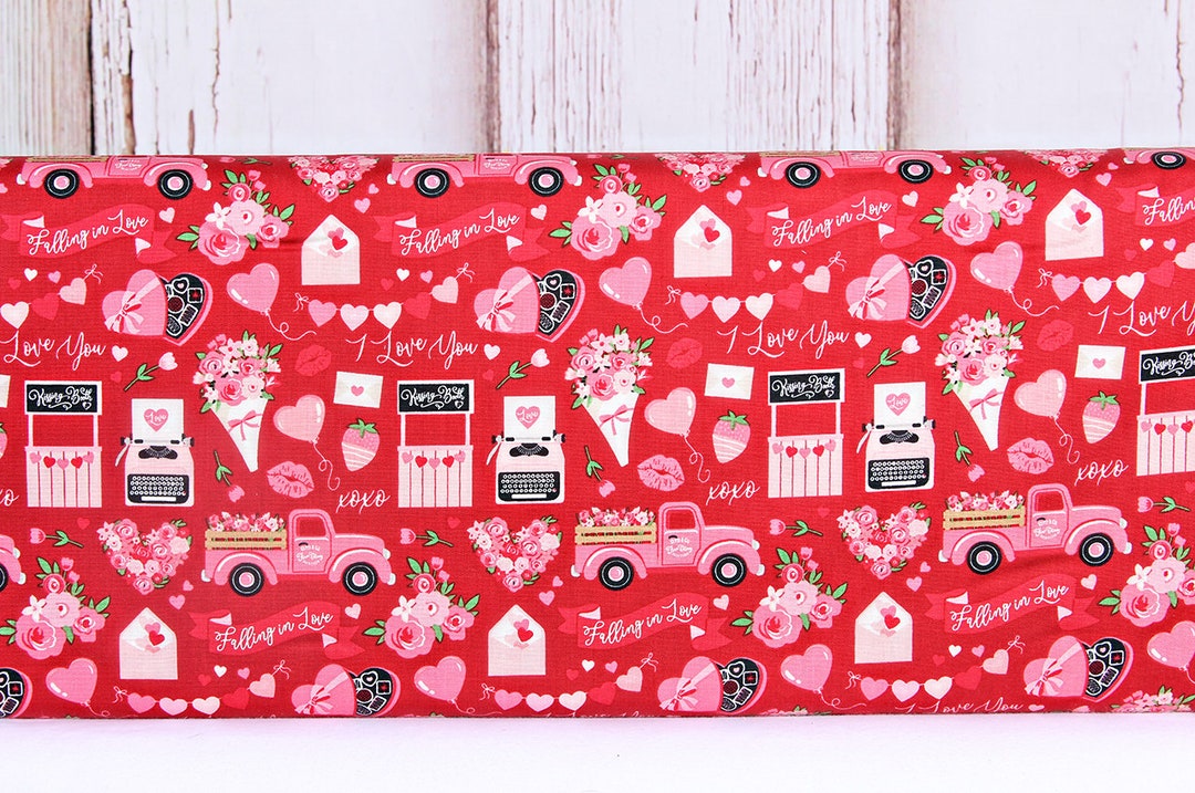 Riley Blake, Falling in Love by Dani Mogstad, C11280 Red, Flower Trucks ...