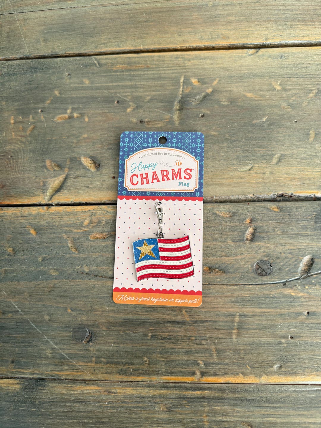 Happy Charms by Lori Holt of Bee in My Bonnet, Flag Zipper Pull, Silver ...